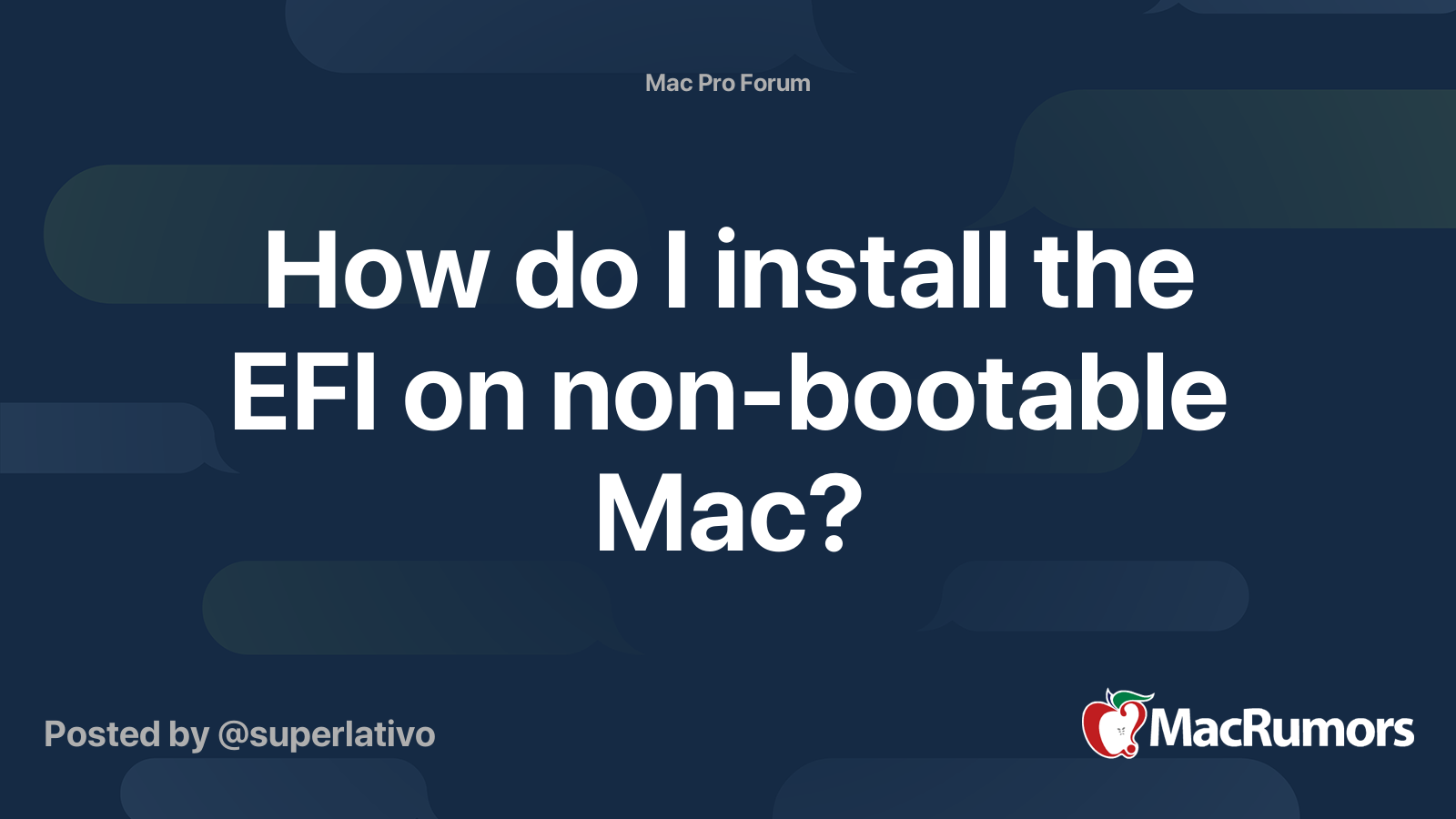 How do I install the EFI on non-bootable Mac? | MacRumors Forums
