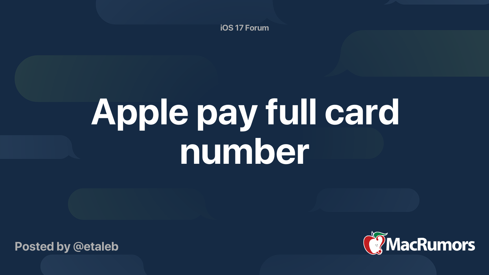 Apple pay full card number | MacRumors Forums