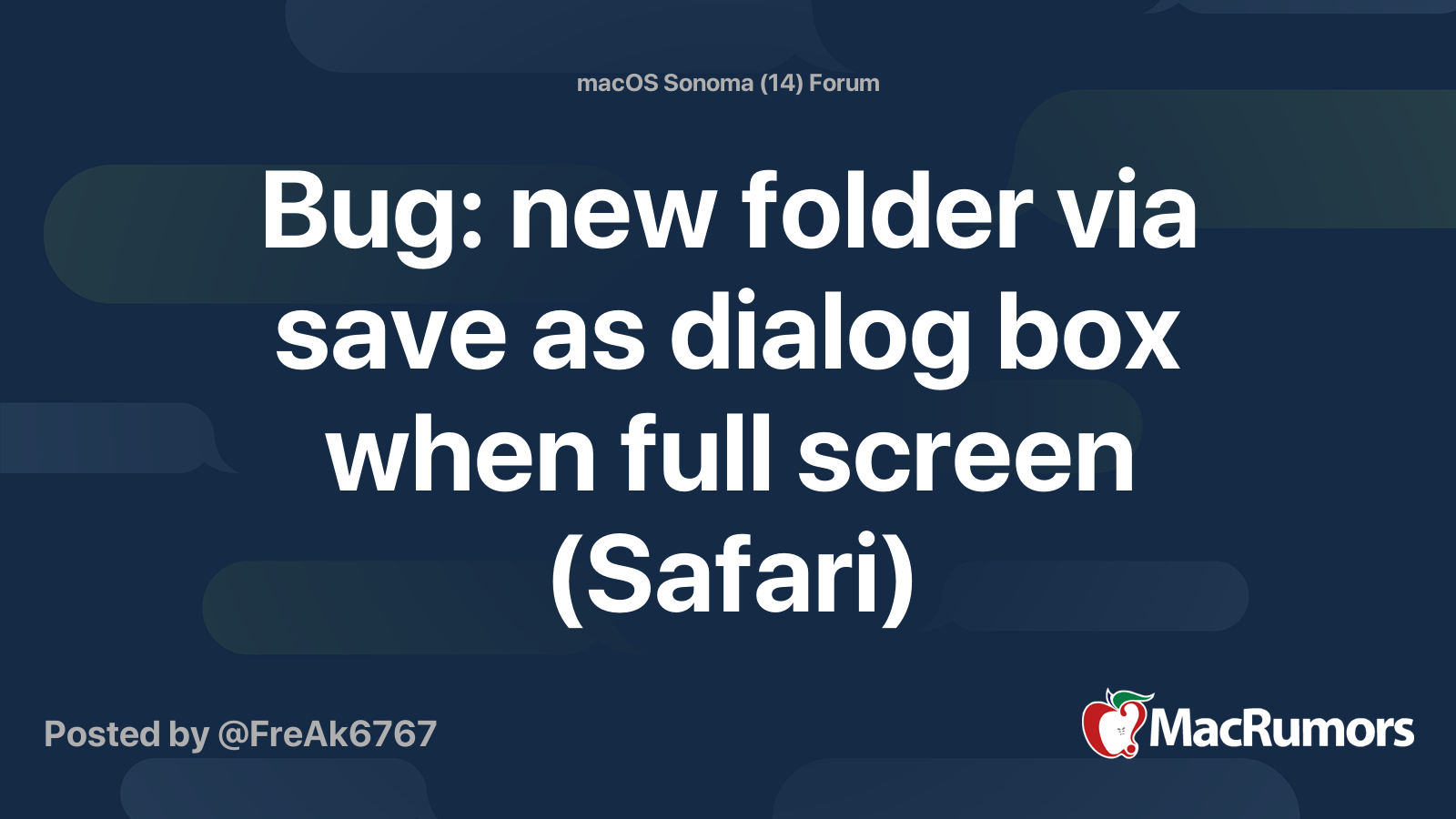 Bug: new folder via save as dialog box when full screen (Safari) | MacRumors Forums