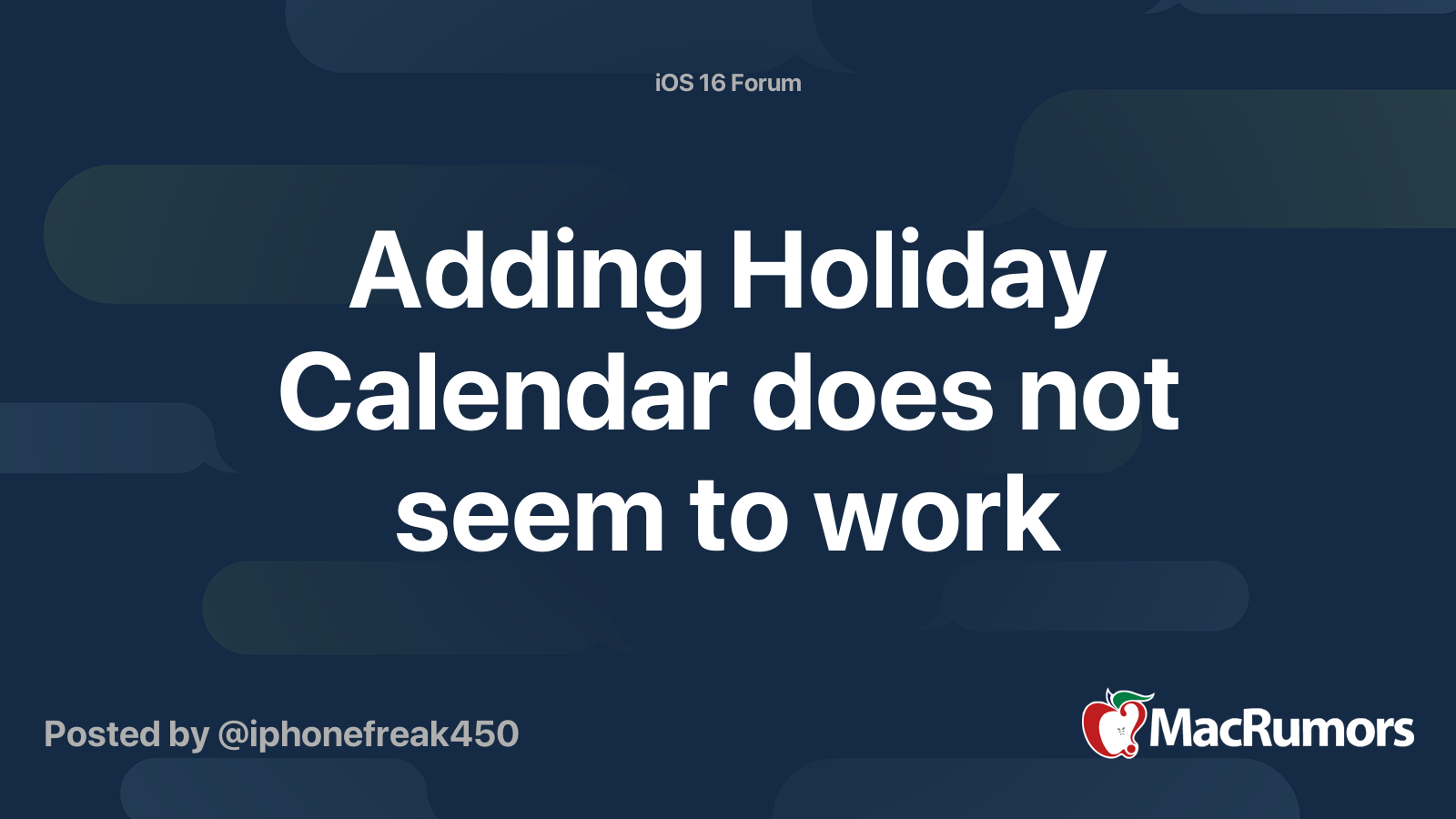 Adding Holiday Calendar does not seem to work | MacRumors Forums