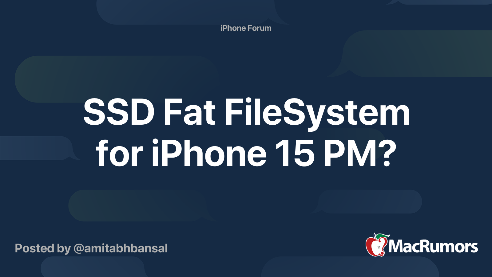 SSD Fat FileSystem for iPhone 15 PM? | MacRumors Forums