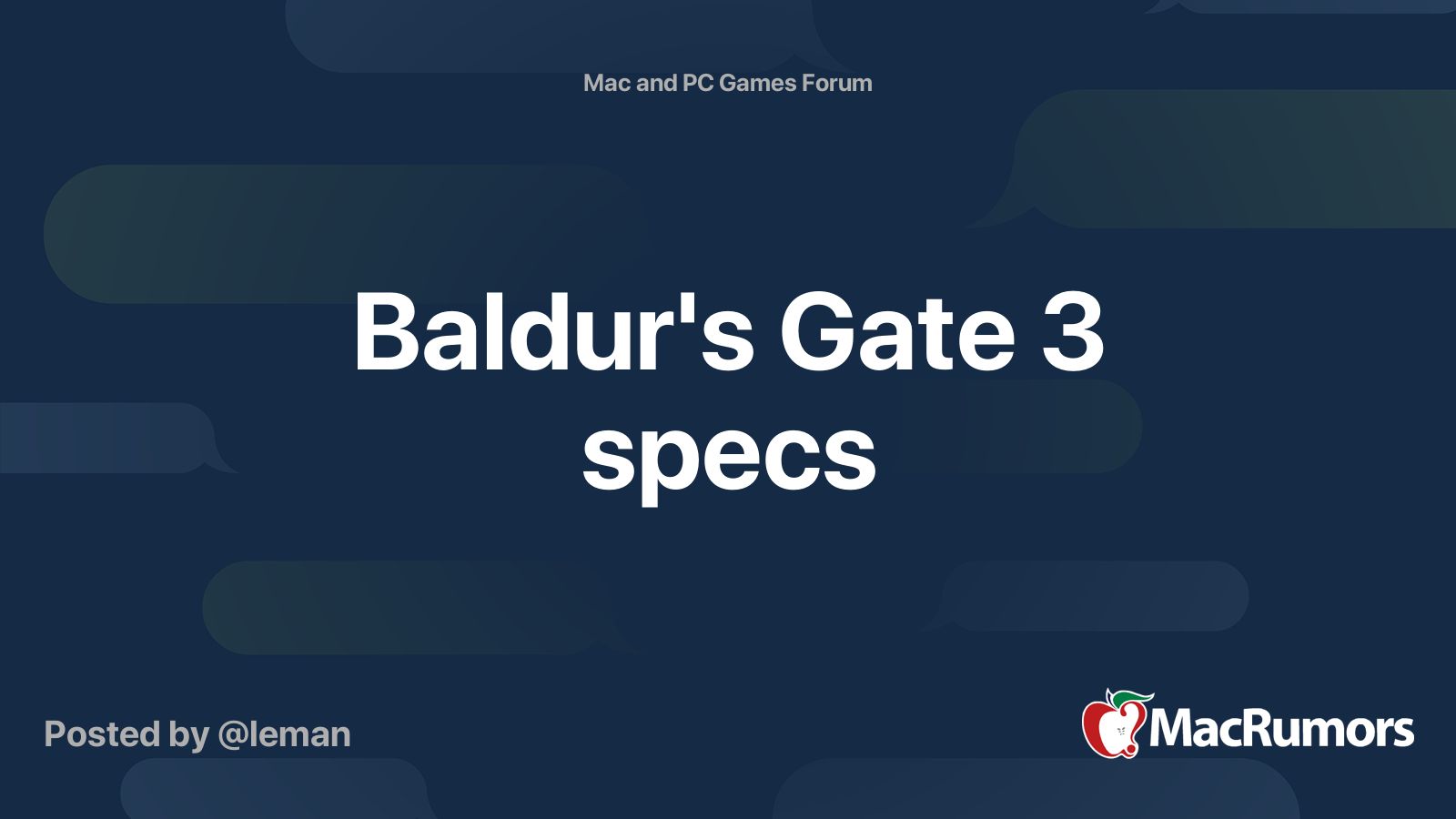 Baldur's Gate 3 specs | MacRumors Forums