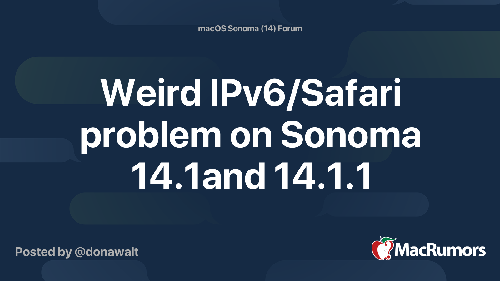 Weird IPv6/Safari problem on Sonoma 14.1and 14.1.1 | MacRumors Forums