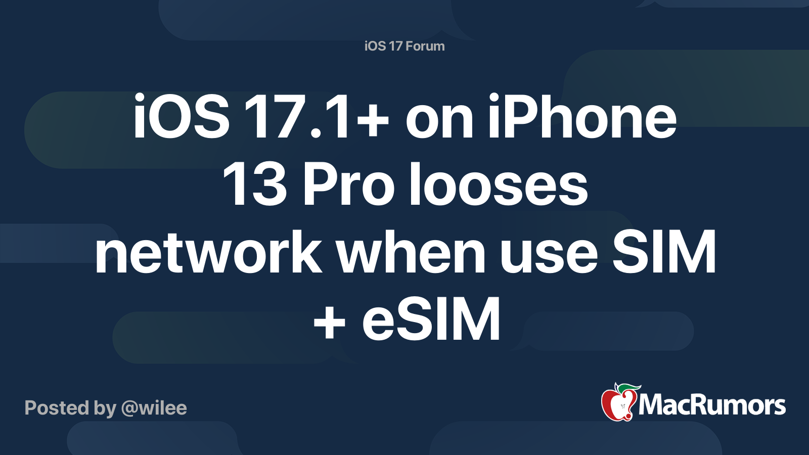 iOS 17.1+ on iPhone 13 Pro looses network when use SIM + eSIM | MacRumors Forums