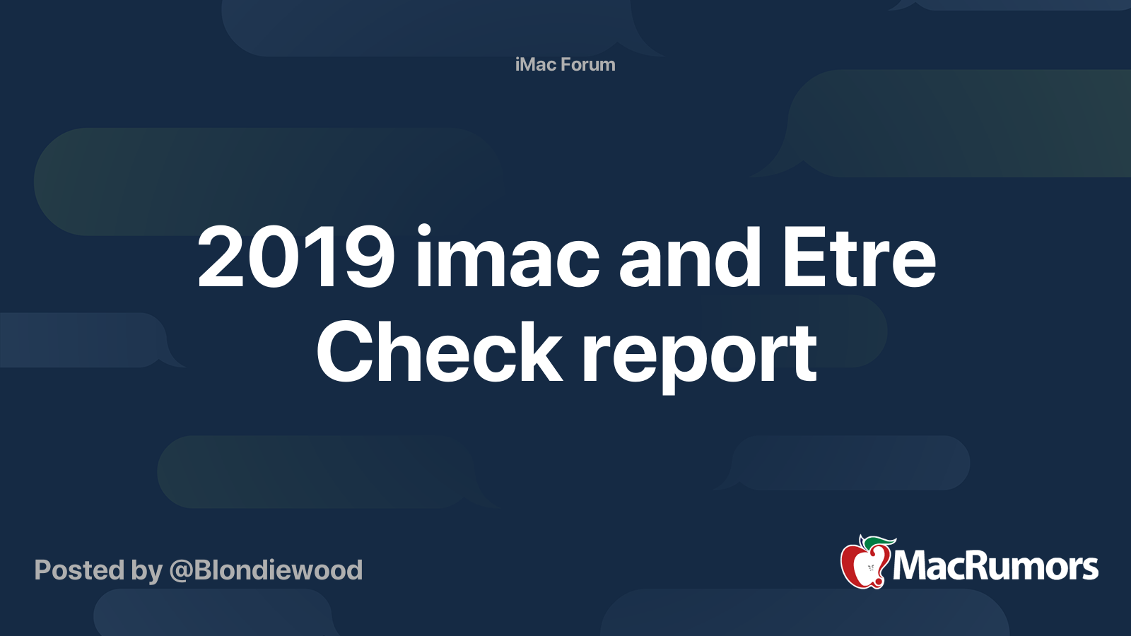 2019 imac and Etre Check report | MacRumors Forums