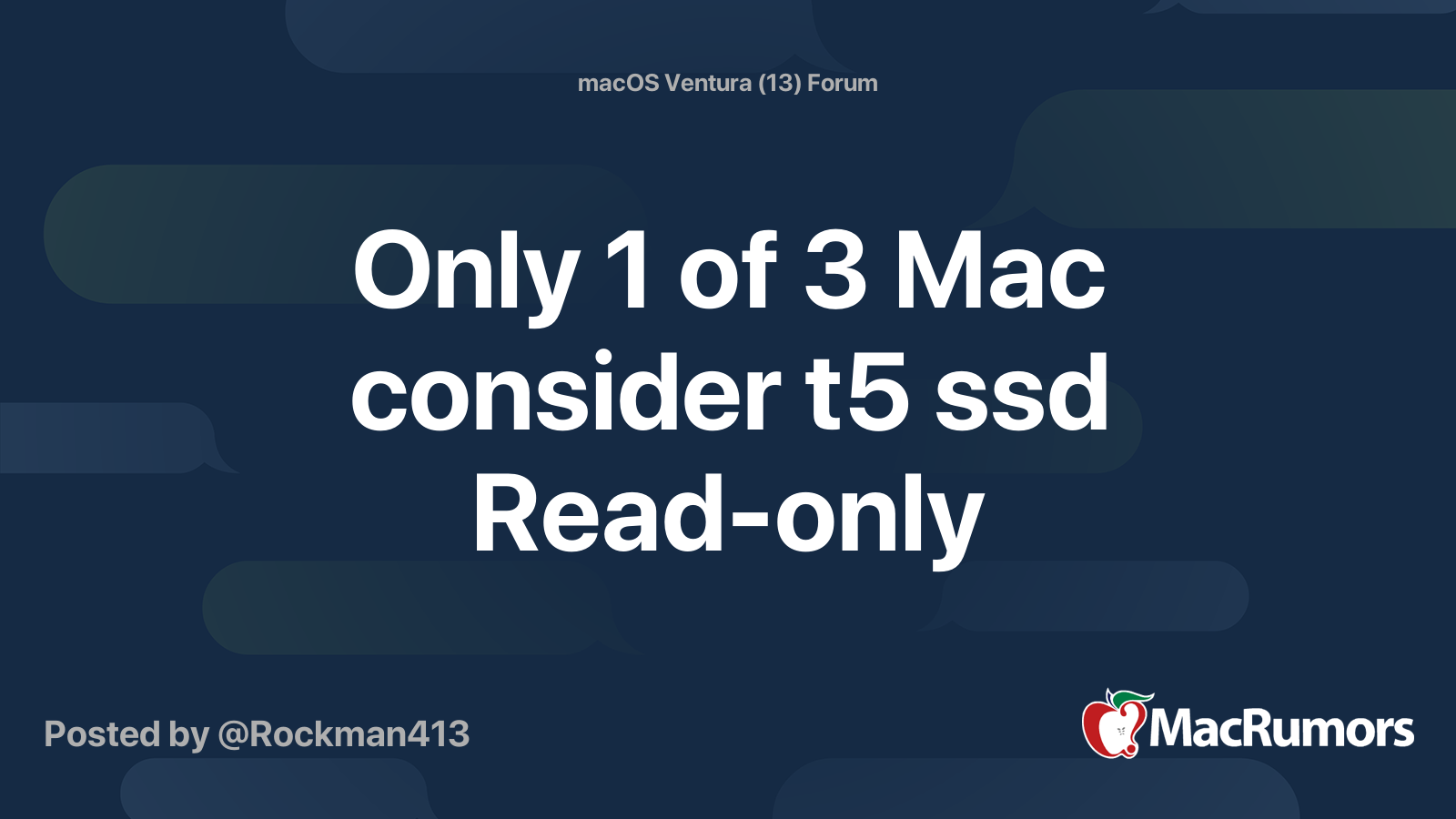 Only 1 of 3 Mac consider t5 ssd Read-only | MacRumors Forums
