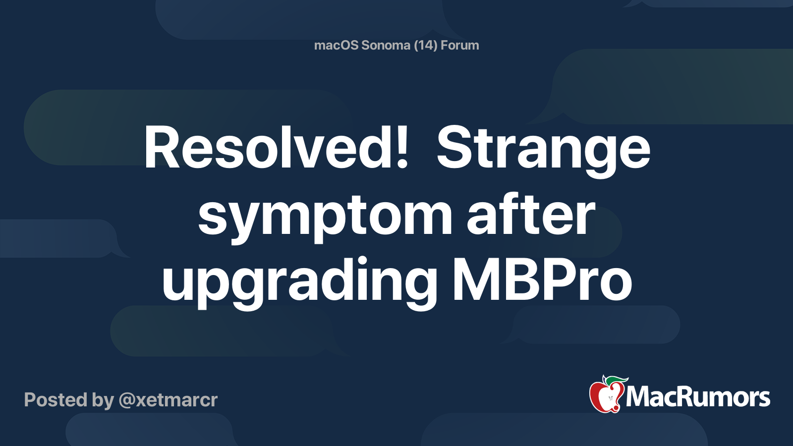 Resolved! Strange symptom after upgrading MBPro | MacRumors Forums