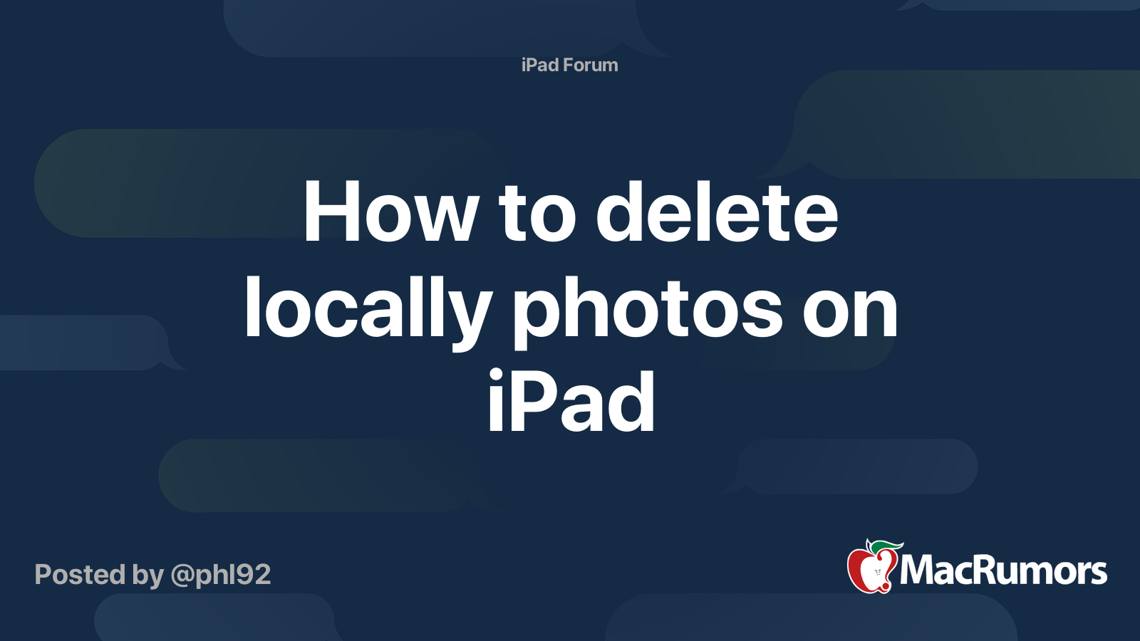 How to delete locally photos on iPad | MacRumors Forums