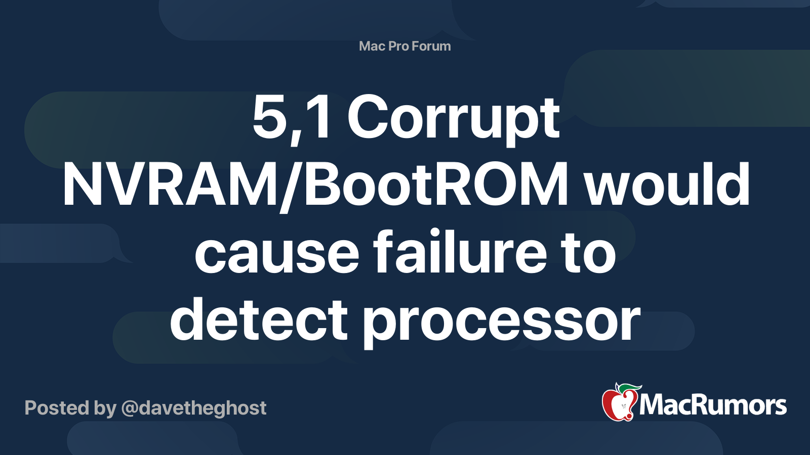 5,1 Corrupt NVRAM/BootROM would cause failure to detect processor tray SMC? | MacRumors Forums