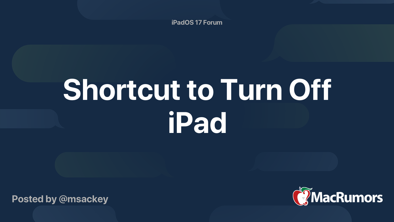 Shortcut to Turn Off iPad | MacRumors Forums