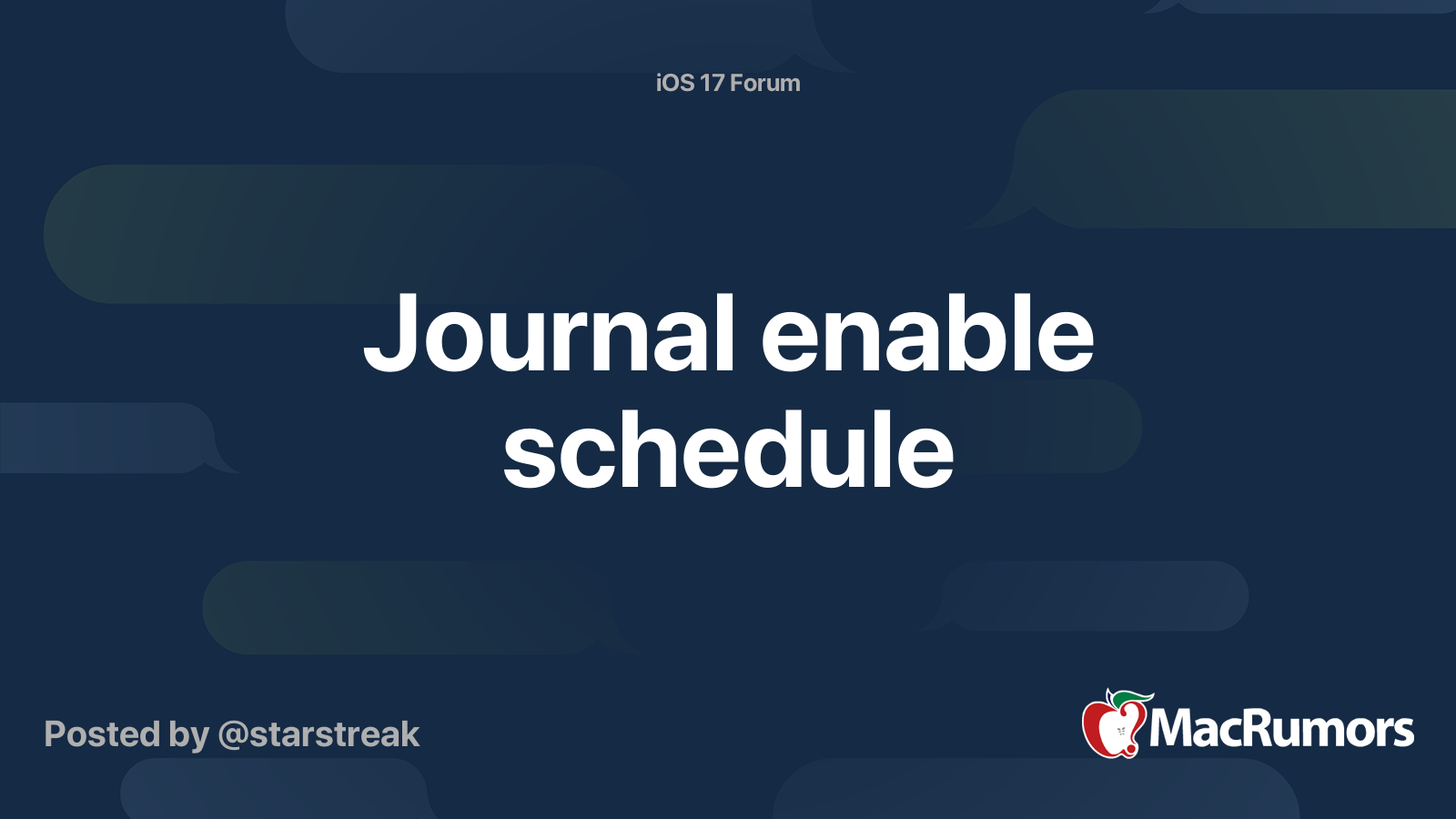 Journal enable schedule | MacRumors Forums