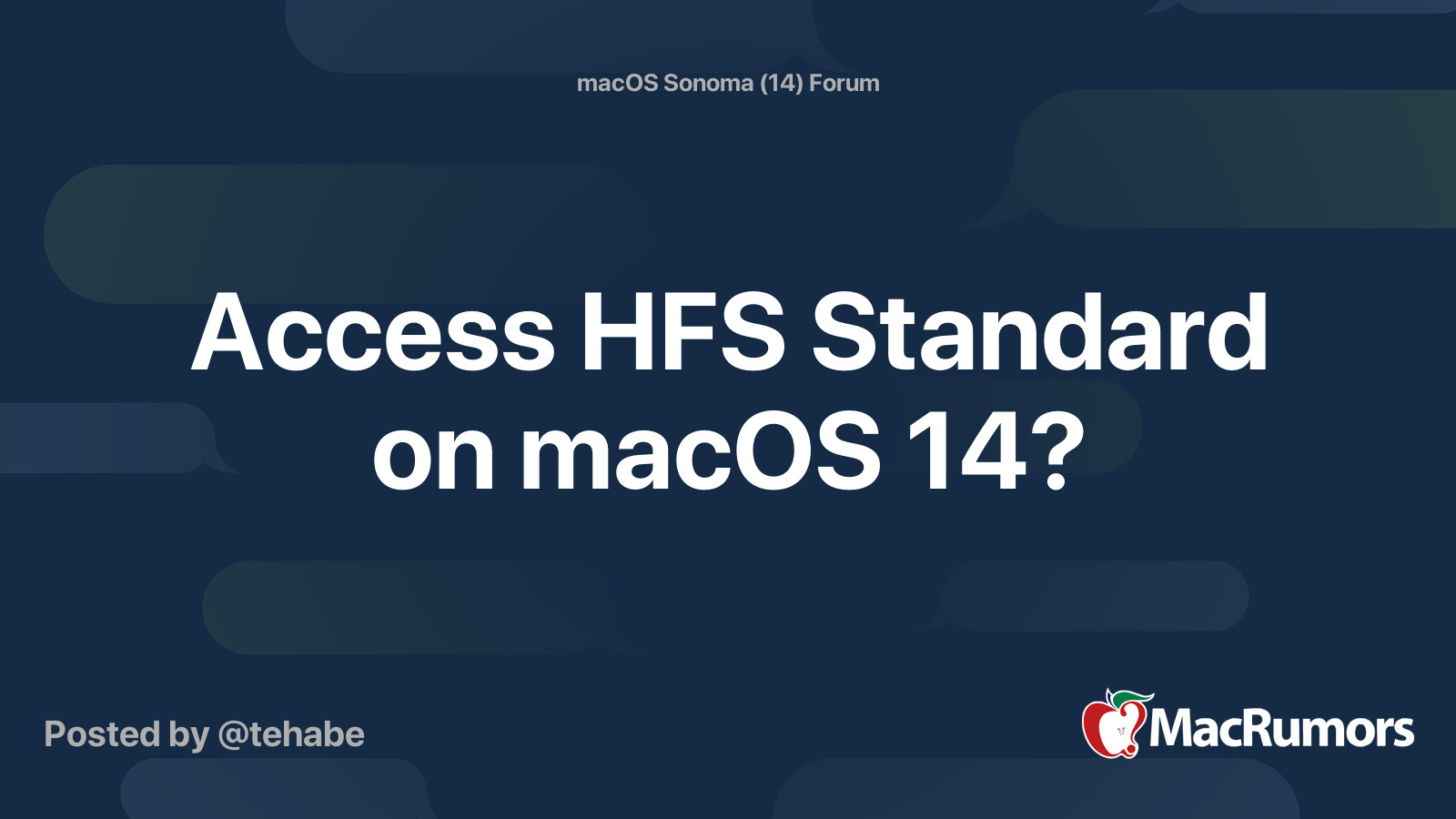 Access HFS Standard on macOS 14? | MacRumors Forums