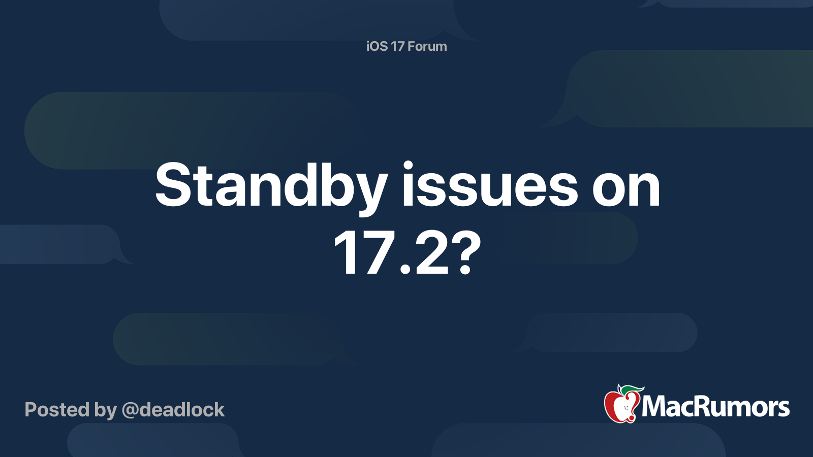 Standby issues on 17.2? | MacRumors Forums
