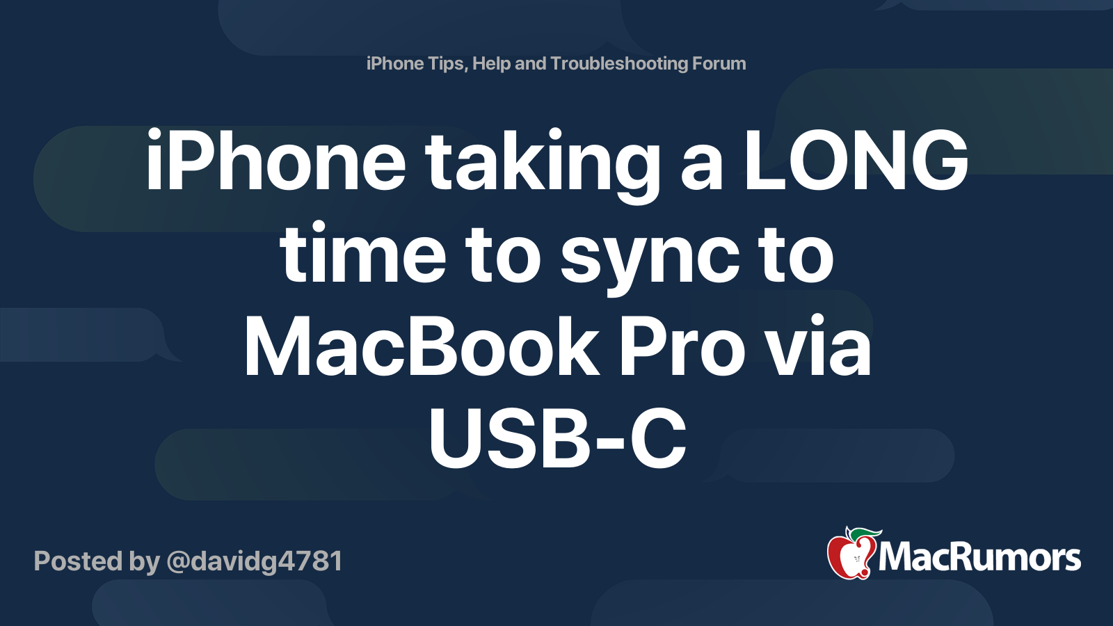 iPhone taking a LONG time to sync to MacBook Pro via USB-C | MacRumors Forums