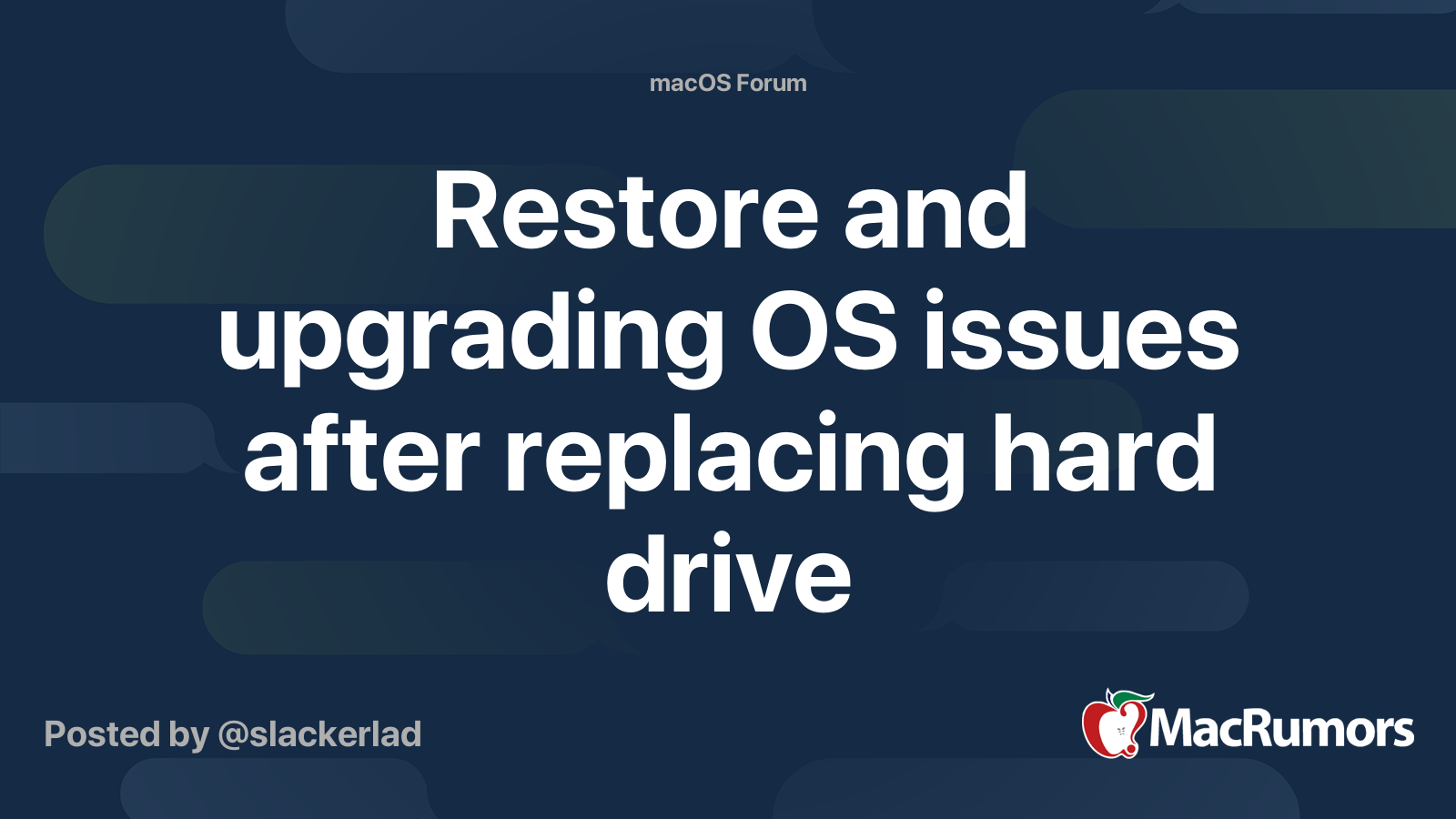Restore and upgrading OS issues after replacing hard drive | MacRumors Forums