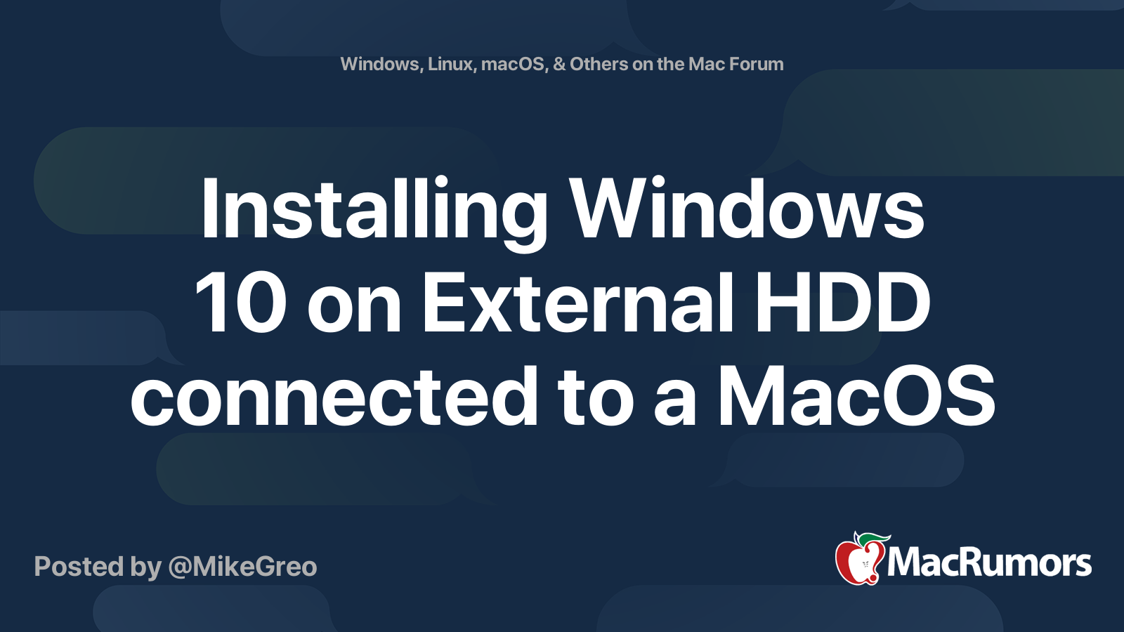 Installing Windows 10 on External HDD connected to a MacOS | MacRumors Forums