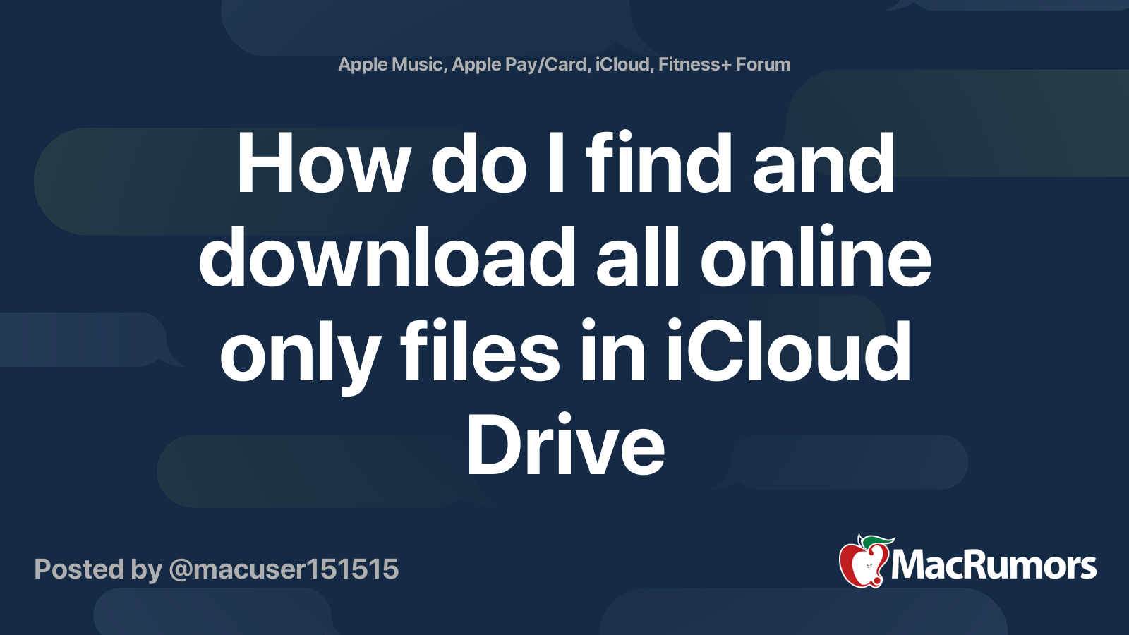 How do I find and download all online only files in iCloud Drive | MacRumors Forums