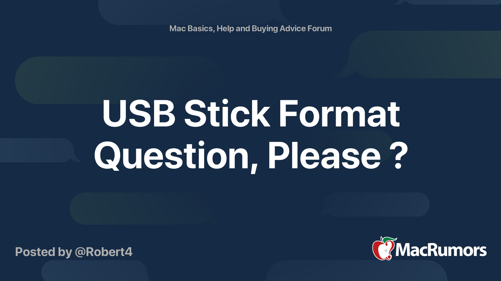 USB Stick Format Question, Please ? | MacRumors Forums