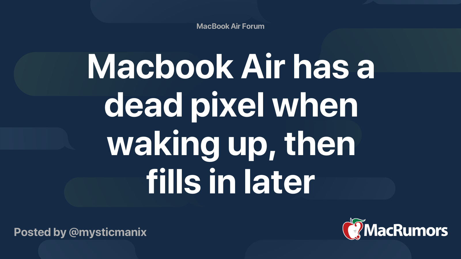 Macbook Air has a dead pixel when waking up, then fills in later | MacRumors Forums