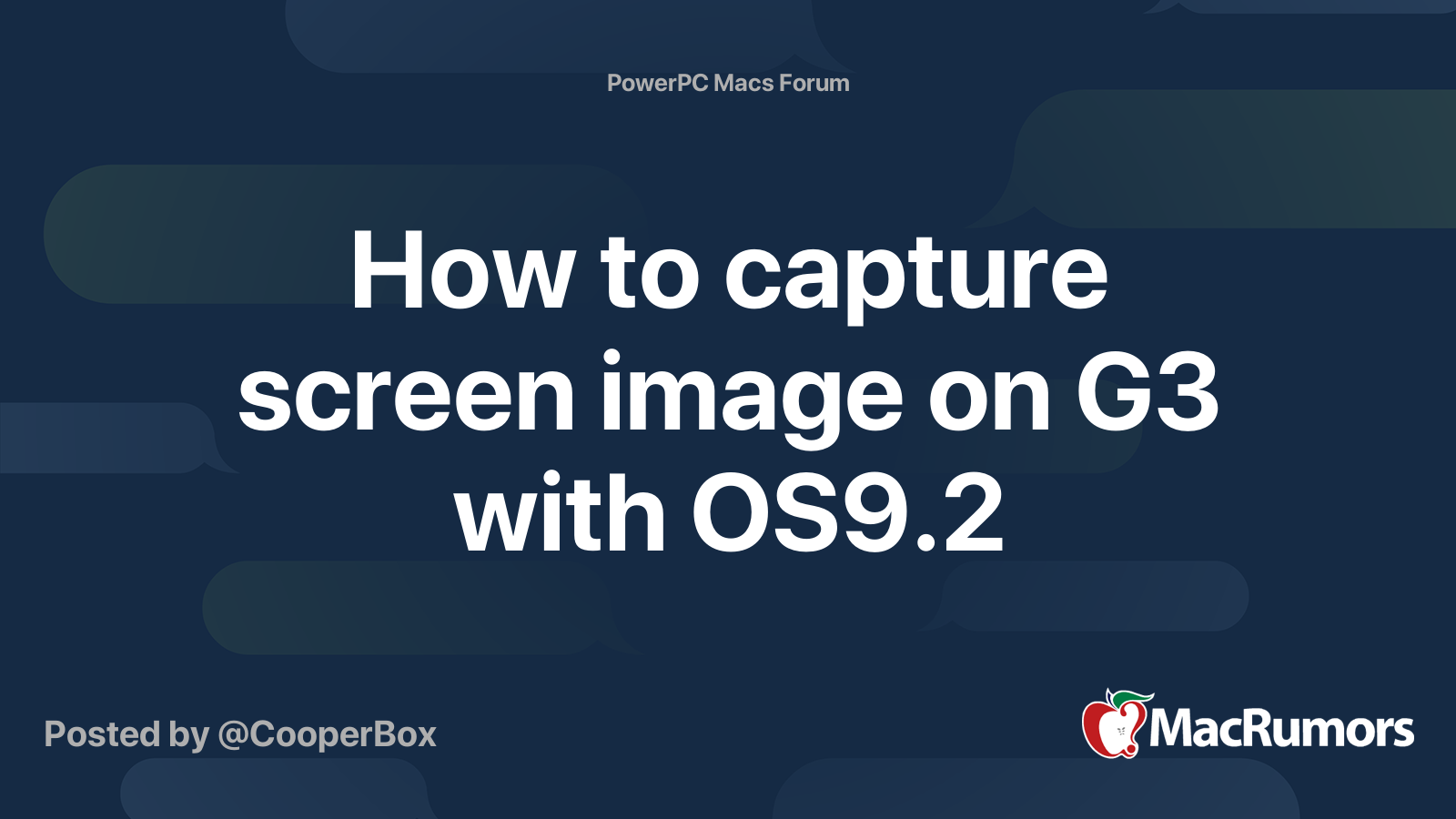How to capture screen image on G3 with OS9.2 | MacRumors Forums
