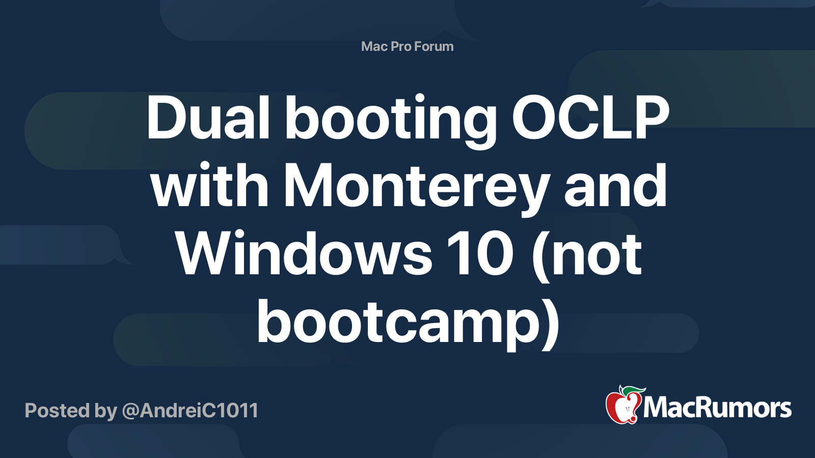 Dual booting OCLP with Monterey and Windows 10 (not bootcamp) | MacRumors Forums