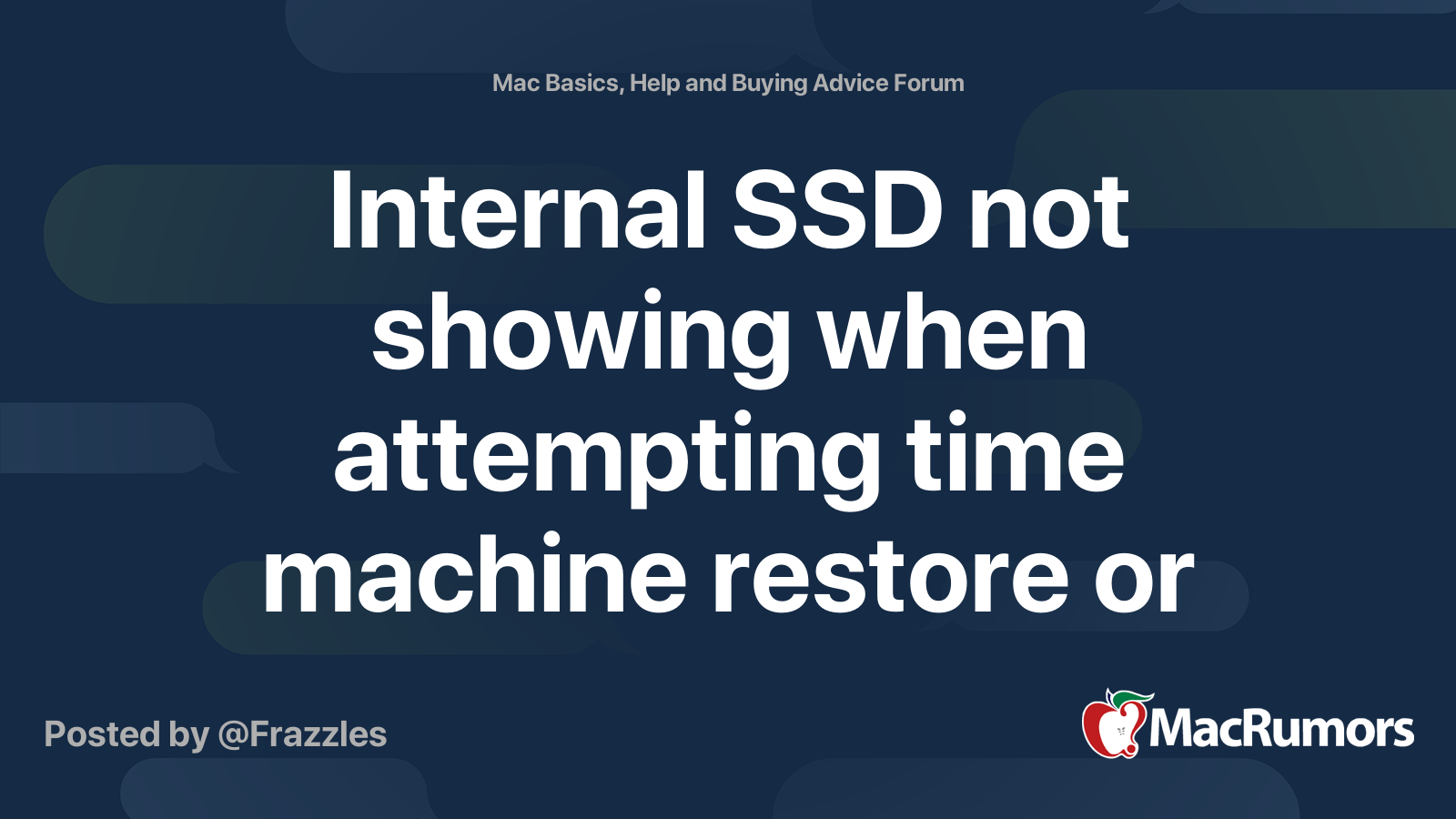 Internal SSD not showing when attempting time machine restore or OSX reinstall. Disk utility ...