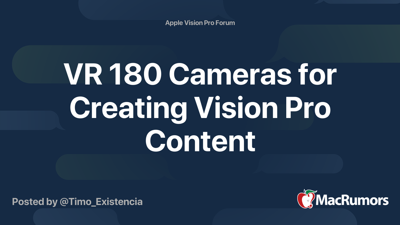 VR 180 Cameras for Creating Vision Pro Content | MacRumors Forums