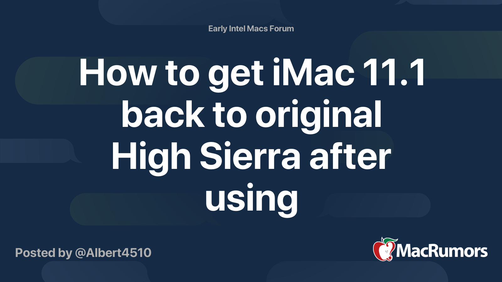How to get iMac 11.1 back to original High Sierra after using OpenCore-Patcher V1.30 | MacRumors ...