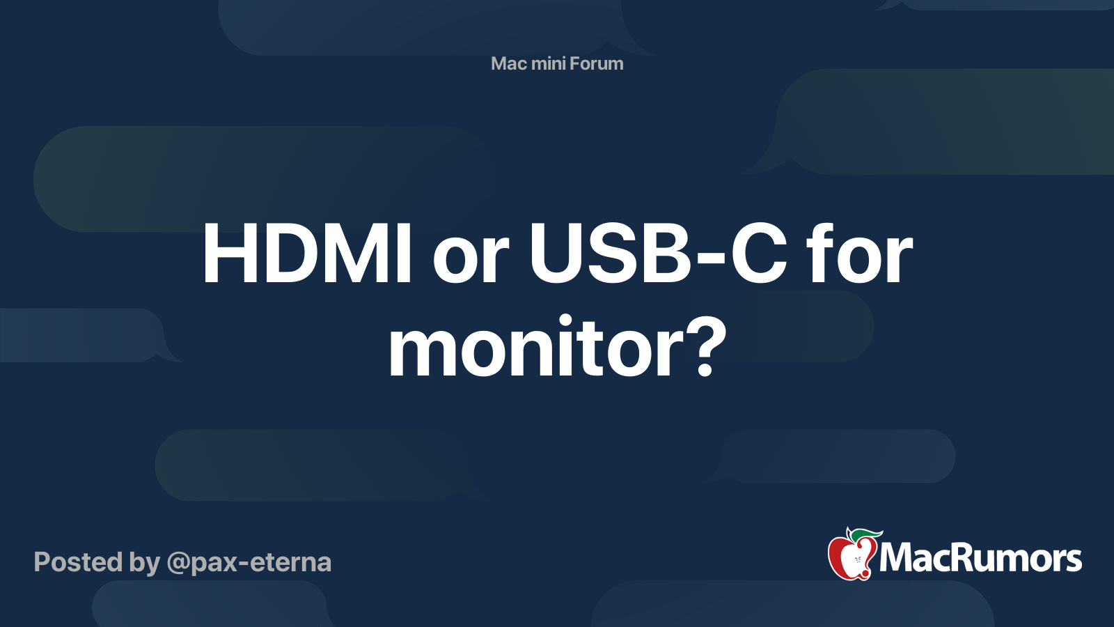 HDMI or USB-C for monitor? | MacRumors Forums