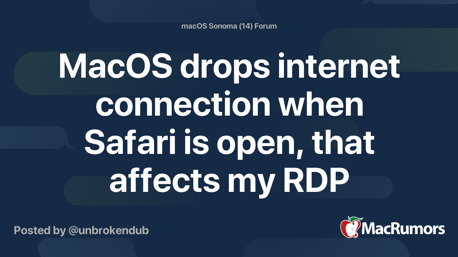 MacOS drops internet connection when Safari is open, that affects my RDP sessions | MacRumors Forums