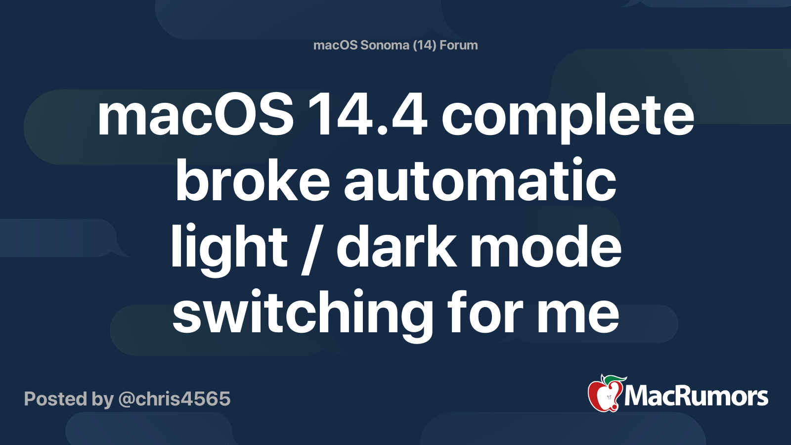 macOS 14.4 complete broke automatic light / dark mode switching for me | MacRumors Forums