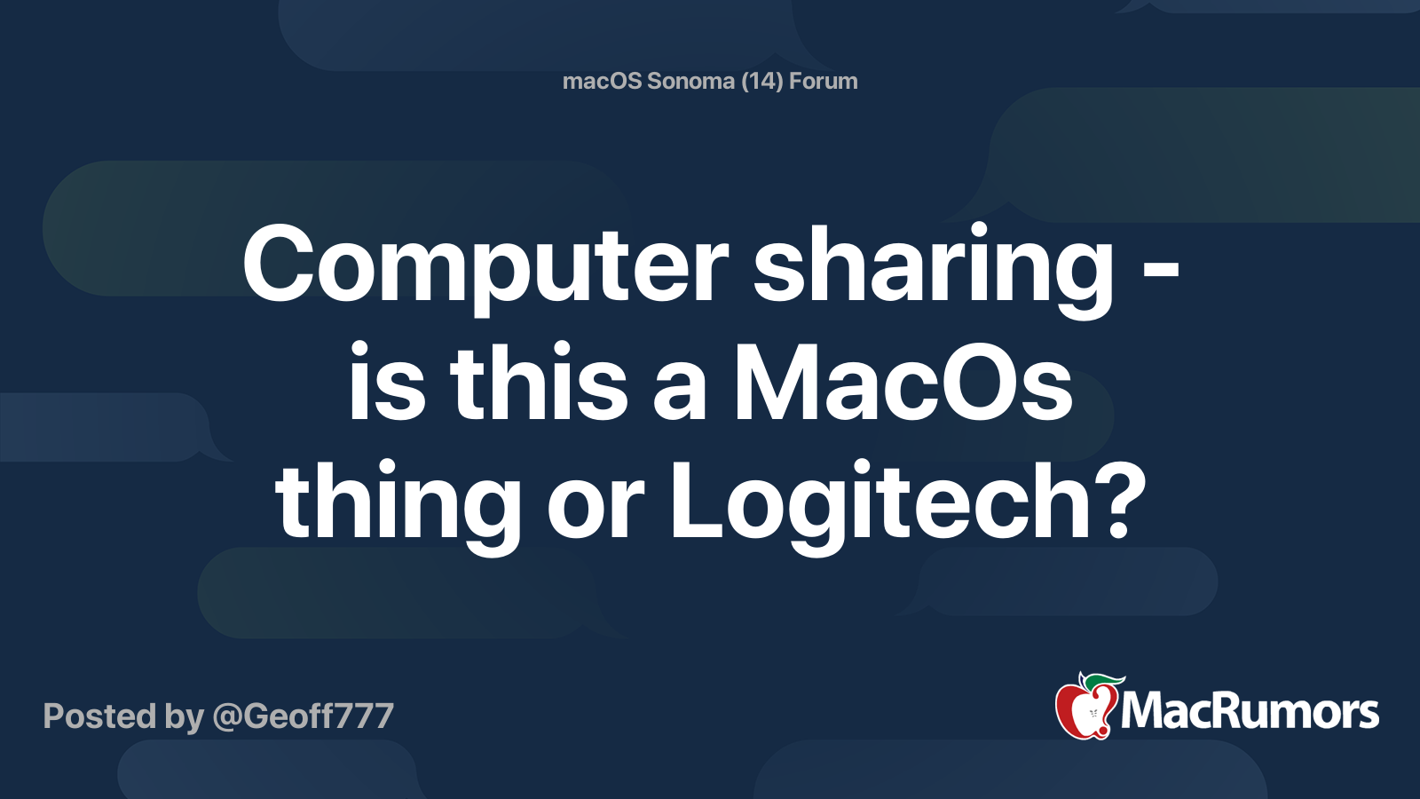 Computer sharing - is this a MacOs thing or Logitech? | MacRumors Forums