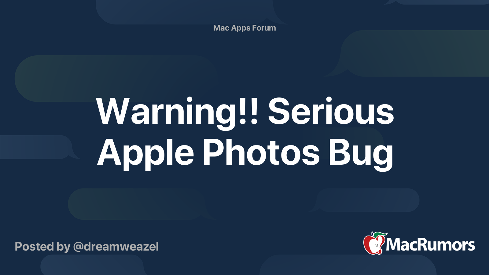 Warning!! Serious Apple Photos Bug | MacRumors Forums