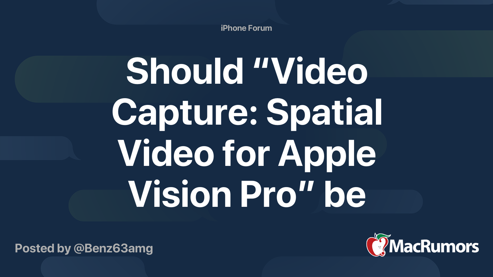 Should “Video Capture: Spatial Video for Apple Vision Pro” be enabled under the camera settings ...