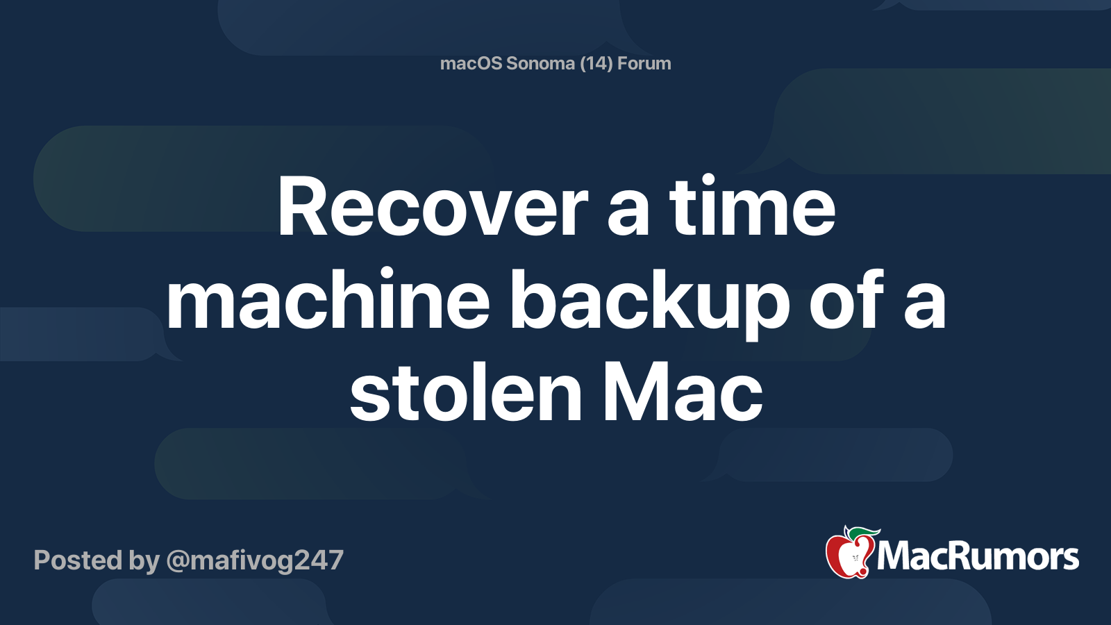 Recover A Time Machine Backup Of A Stolen Mac Macrumors Forums