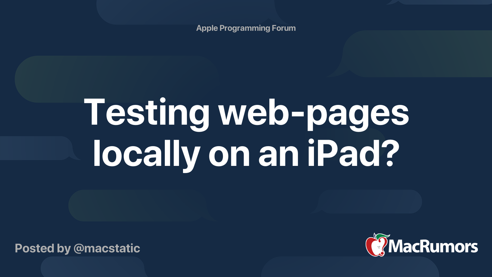 Testing web-pages locally on an iPad? | MacRumors Forums