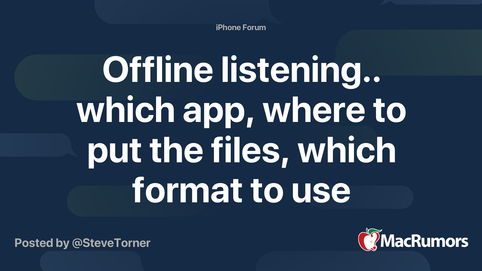 Offline listening.. which app, where to put the files, which format to use | MacRumors Forums