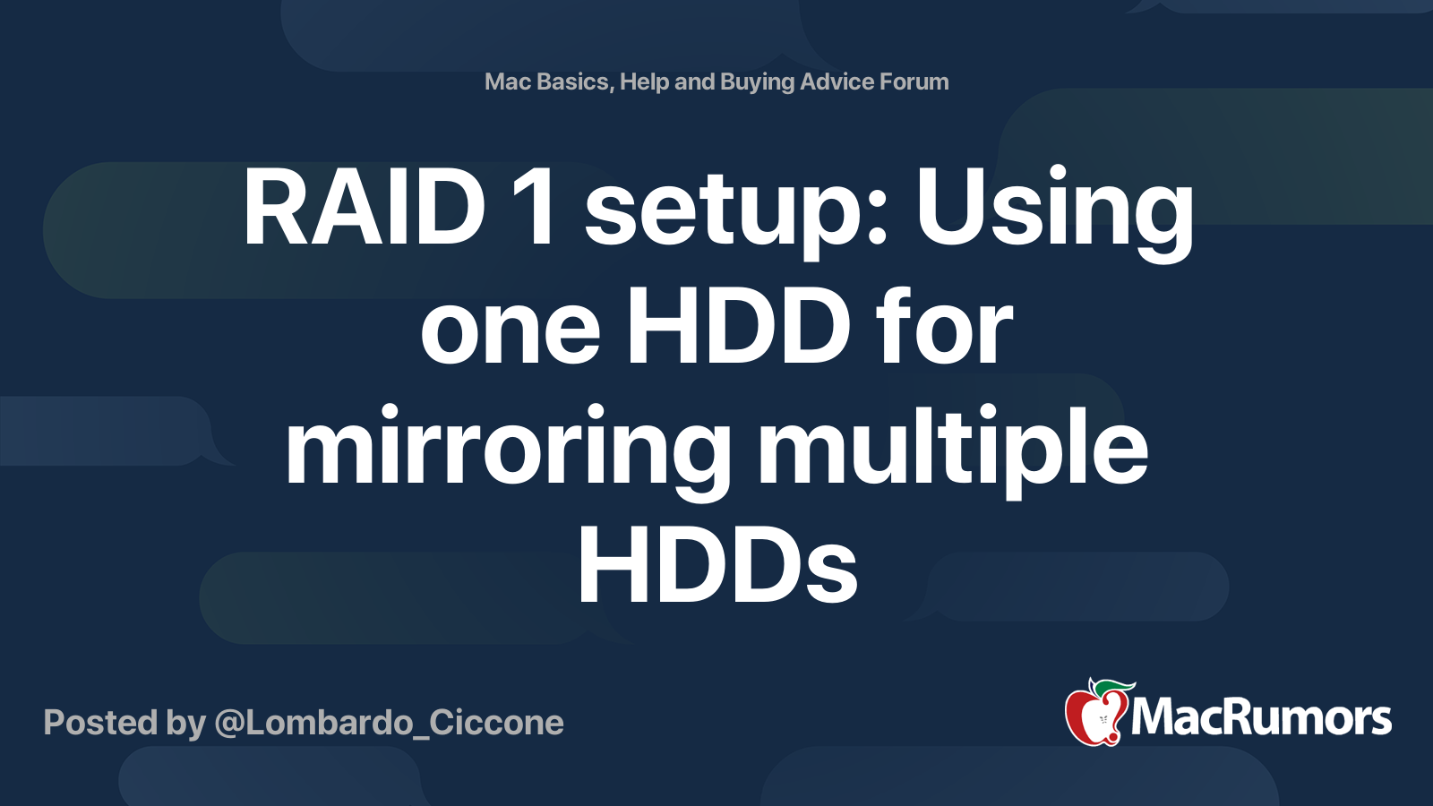 RAID 1 setup: Using one HDD for mirroring multiple HDDs | MacRumors Forums
