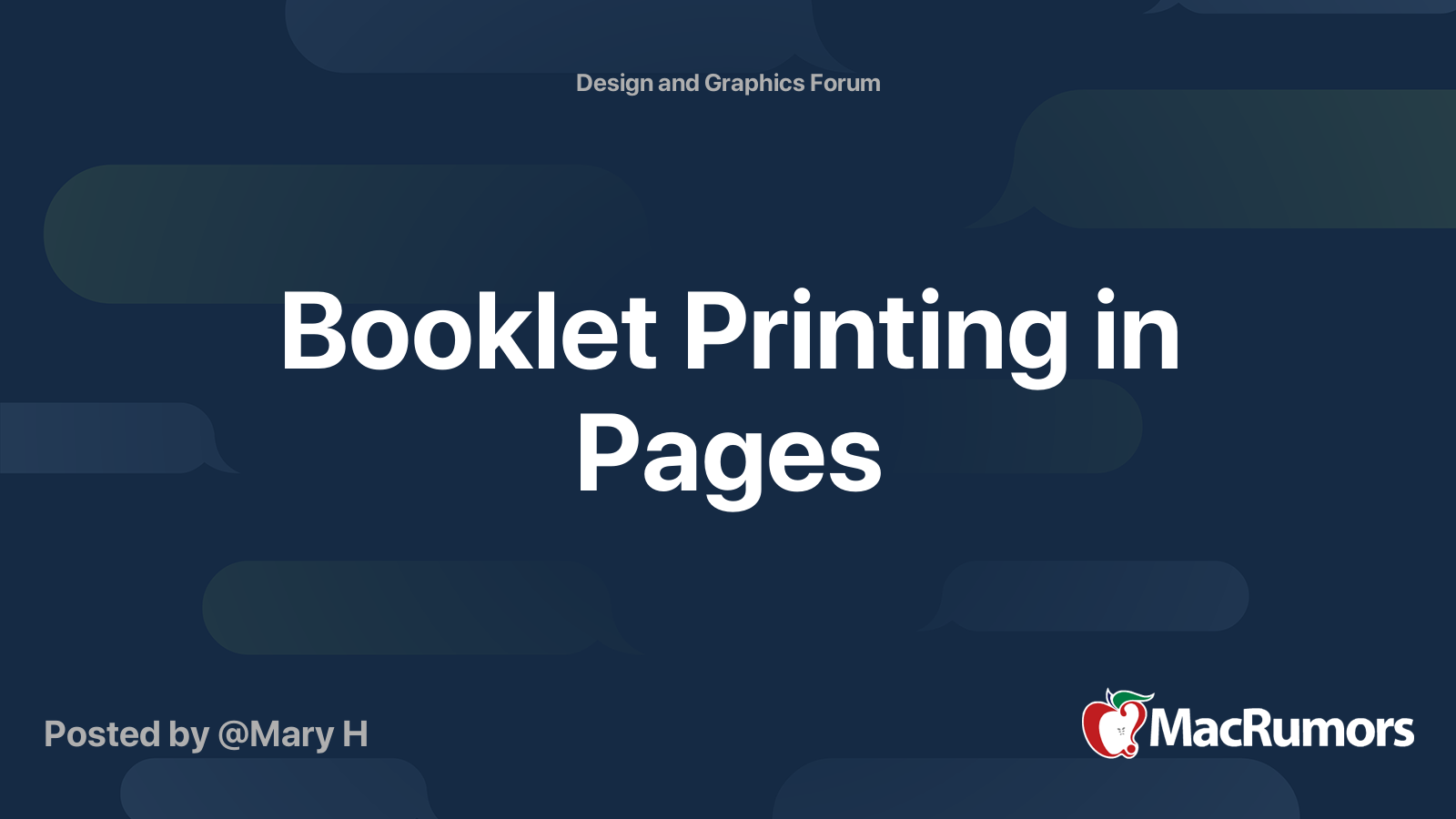 Booklet Printing in Pages | MacRumors Forums