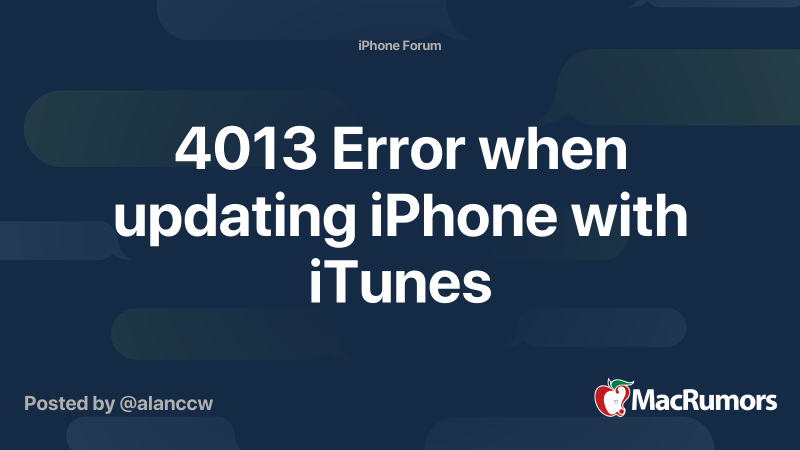 4013 Error when updating iPhone with iTunes | MacRumors Forums