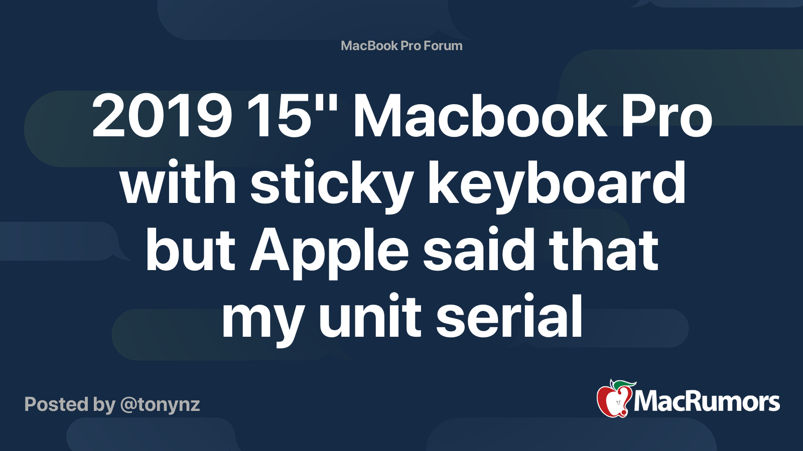 2019 15" Macbook Pro with sticky keyboard but Apple said that my unit serial number isn't ...