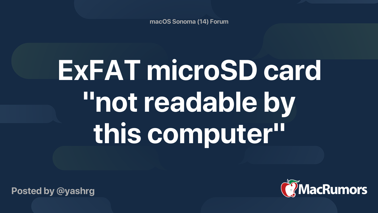 ExFAT microSD card "not readable by this computer" | MacRumors Forums