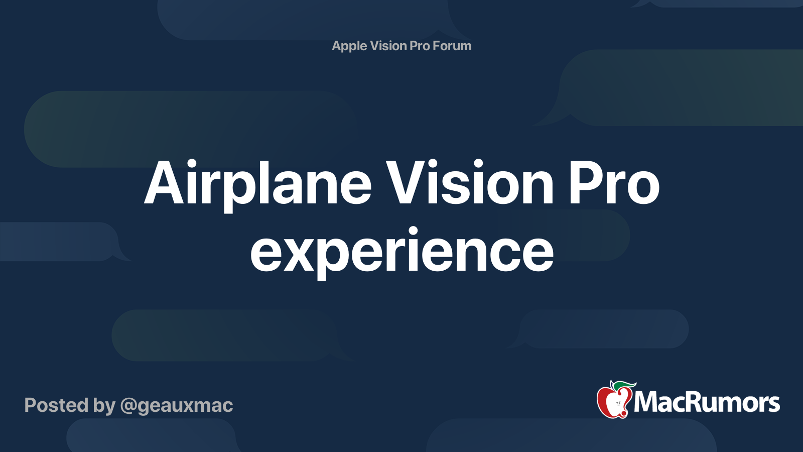 Airplane Vision Pro experience | MacRumors Forums