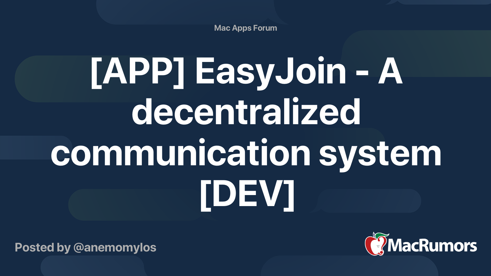 [APP] EasyJoin - A decentralized communication system [DEV] | MacRumors ...
