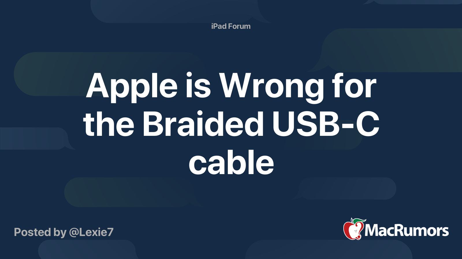 Apple is Wrong for the Braided USB-C cable | MacRumors Forums