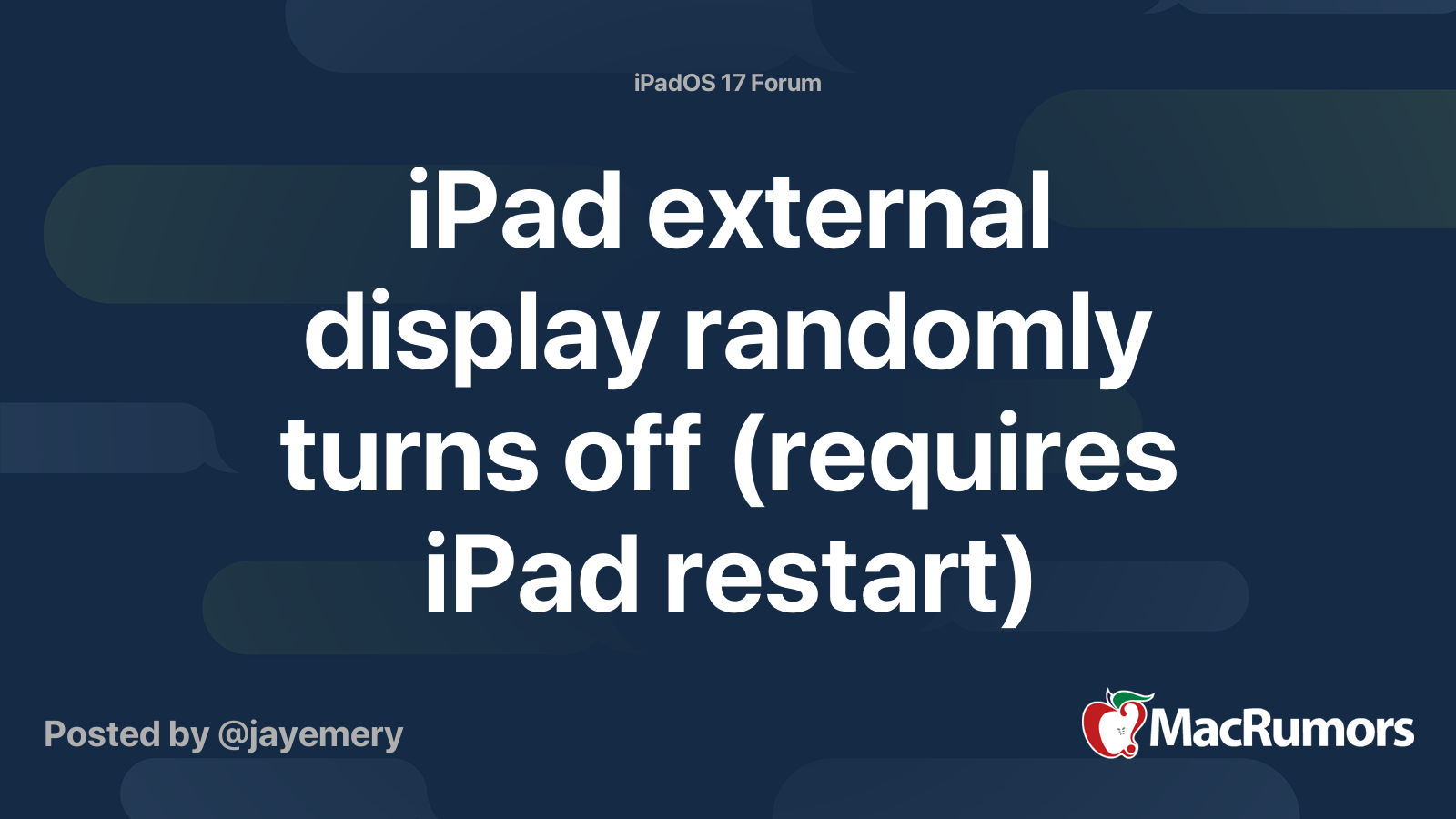 iPad external display randomly turns off (requires iPad restart) | MacRumors Forums