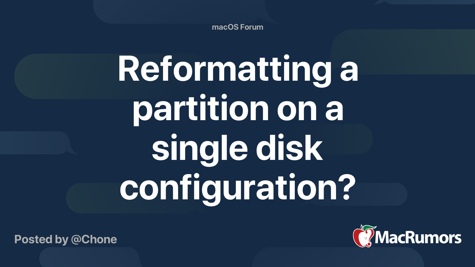 Reformatting a partition on a single disk configuration? | MacRumors Forums