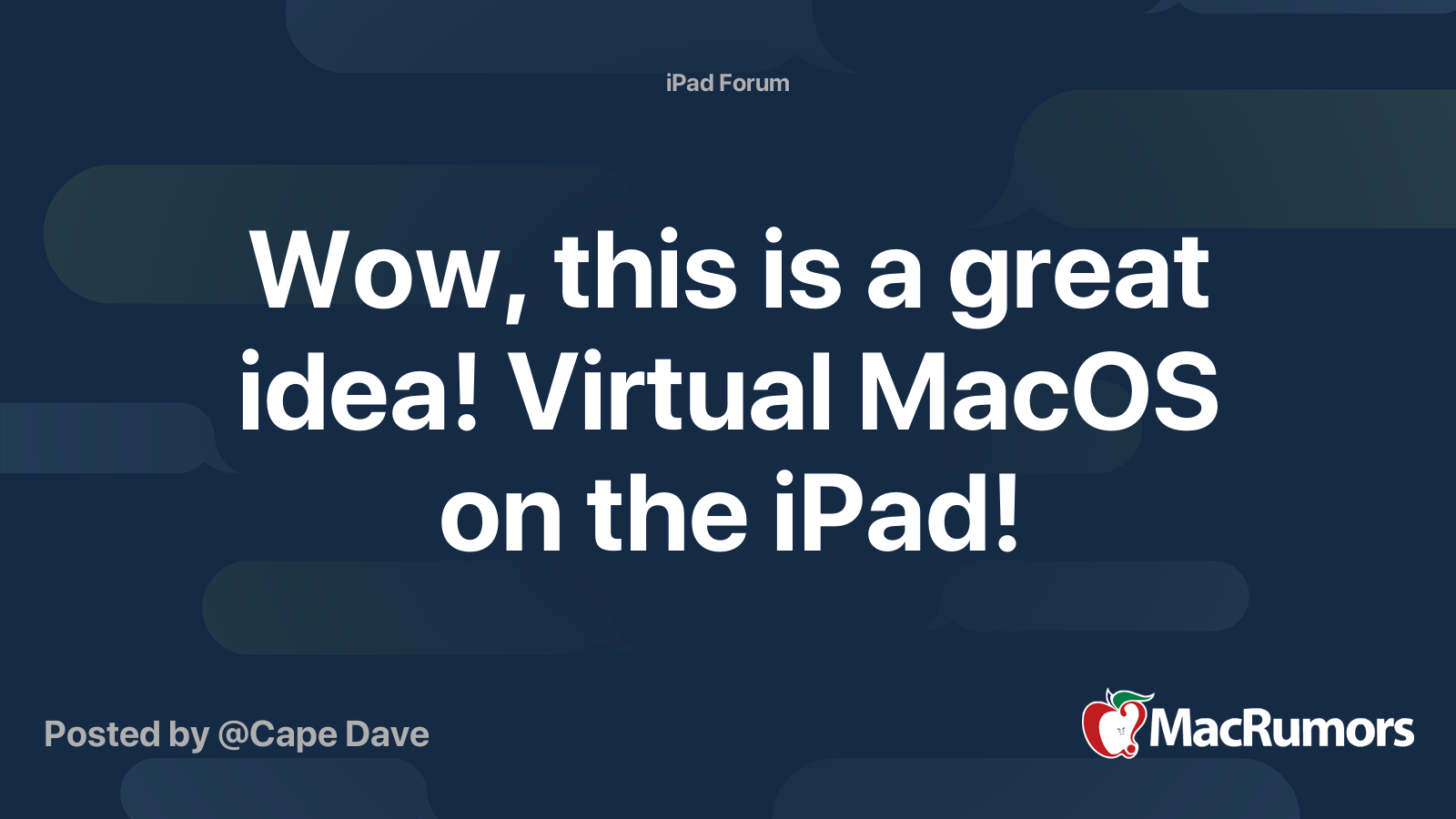 Wow, this is a great idea! Virtual MacOS on the iPad! | MacRumors Forums