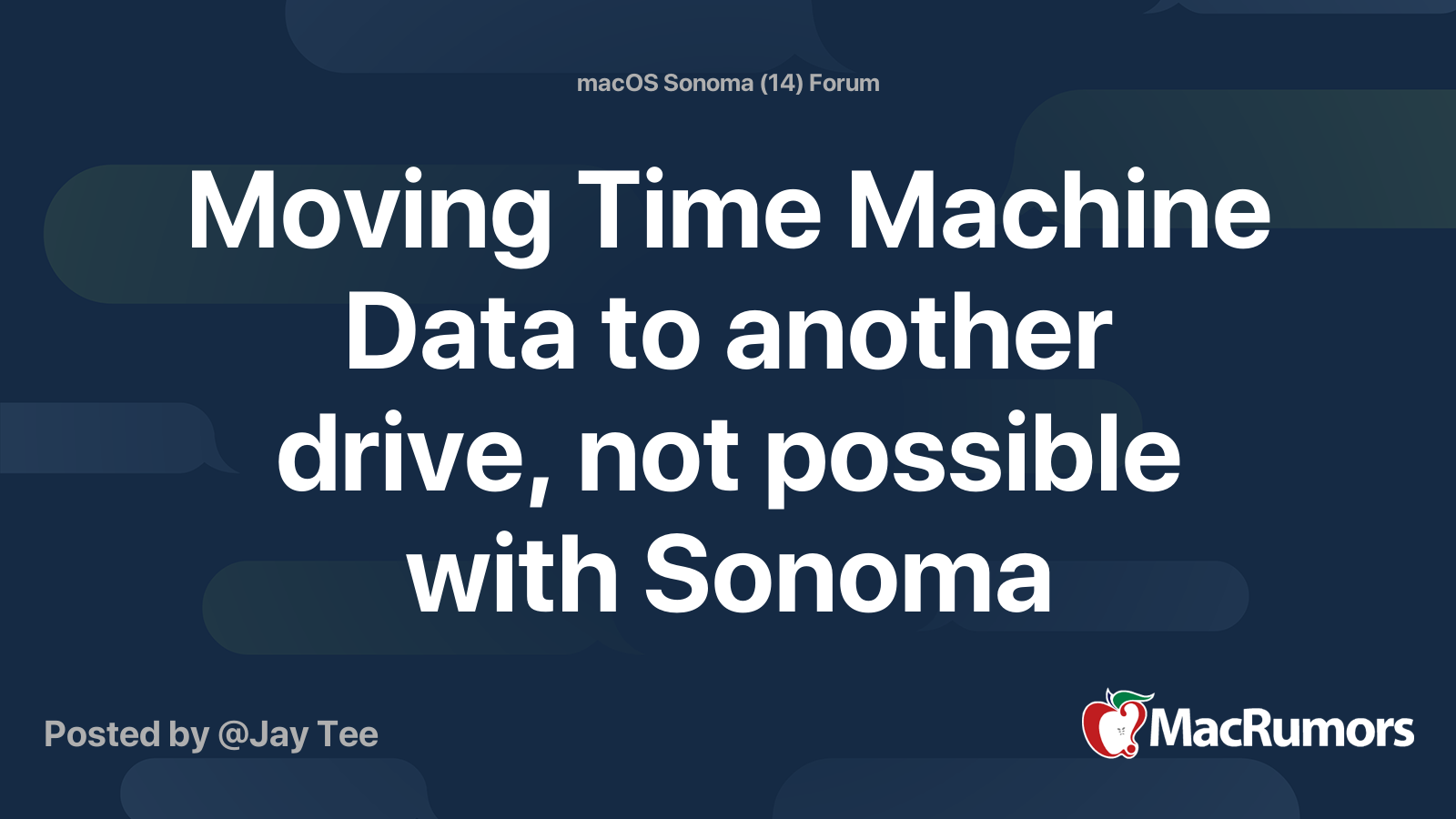 Moving Time Machine Data to another drive, not possible with Sonoma | MacRumors Forums