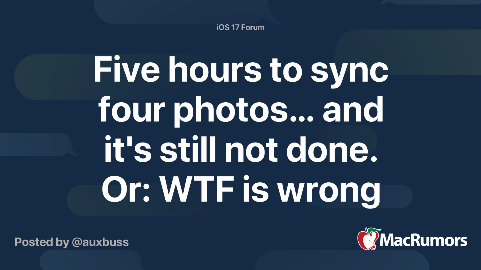 Five hours to sync four photos… and it's still not done. Or: WTF is wrong with Photos' sync ...